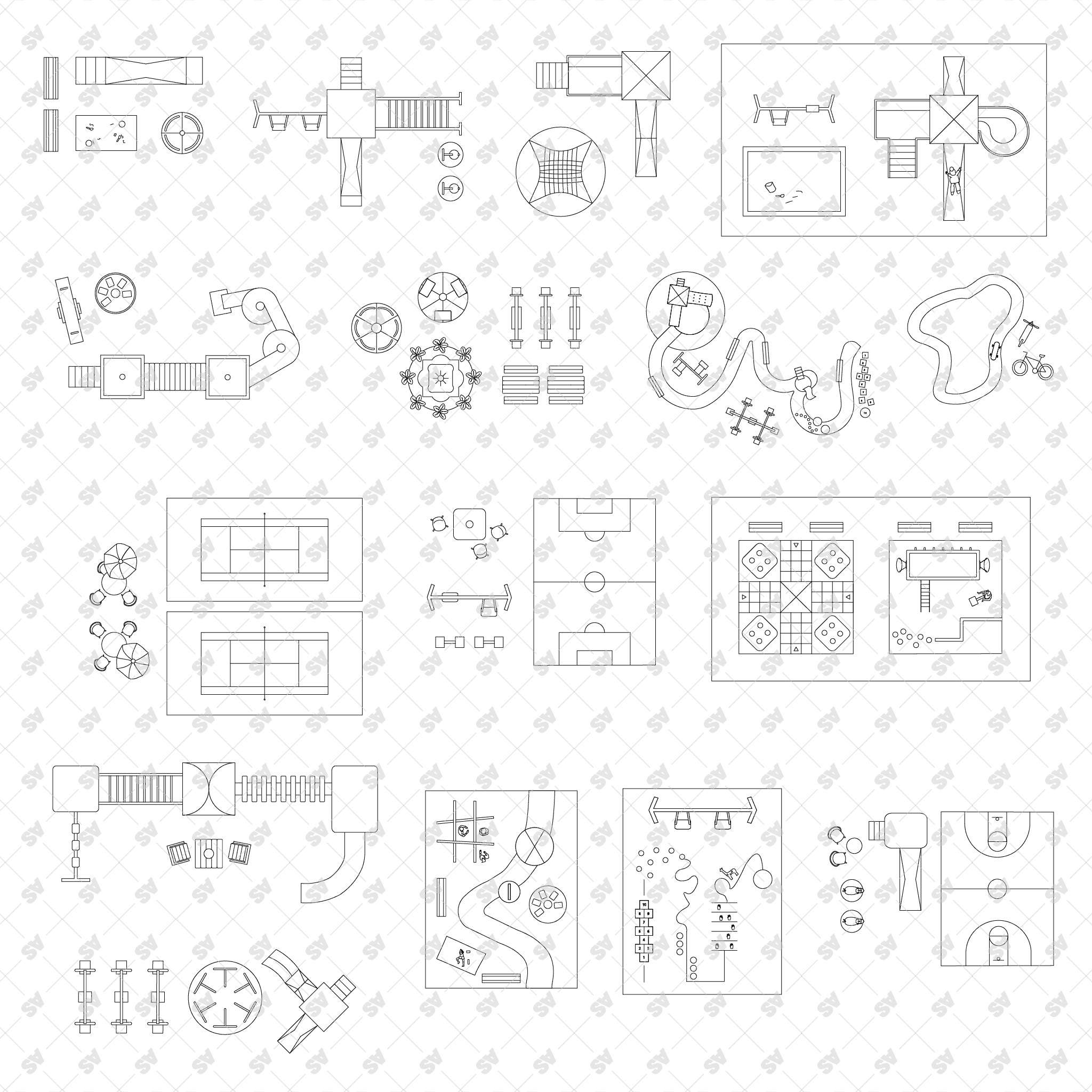 CAD, Vector, PNG Kids Playground Layouts in Top View – Studio Alternativi