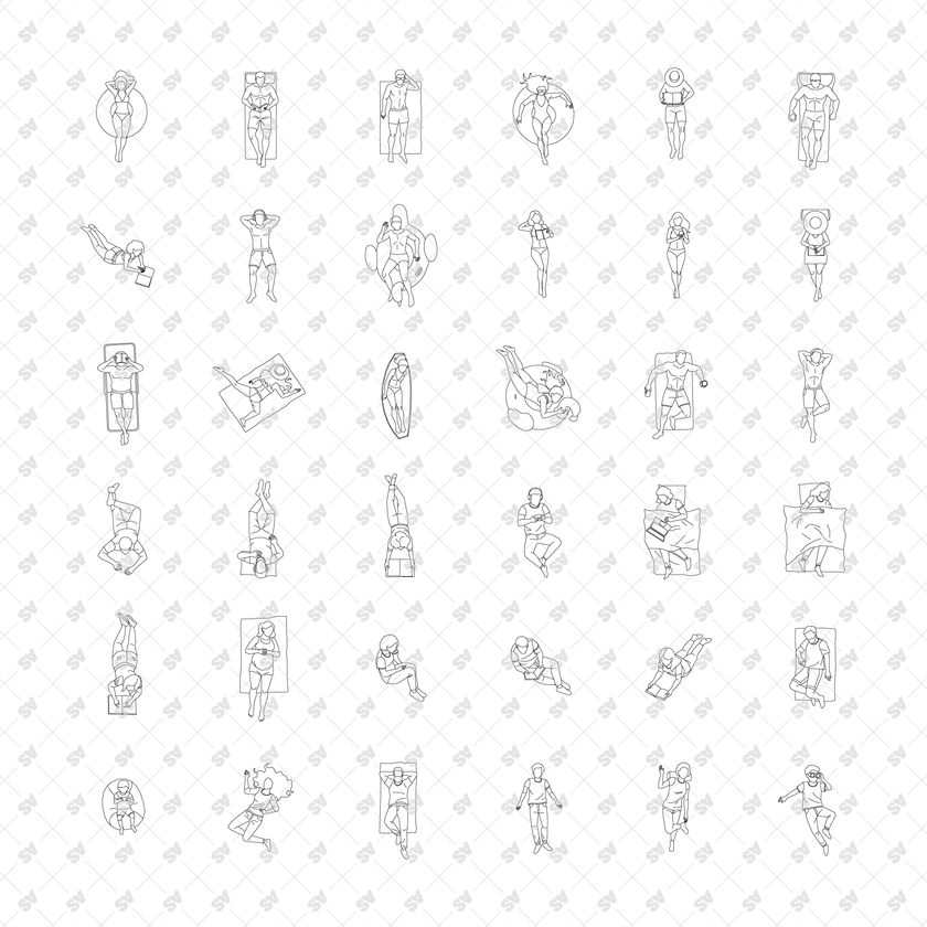 CAD, Vector, PNG Chilling Characters in Plan View Multi-Pack (Top View ...