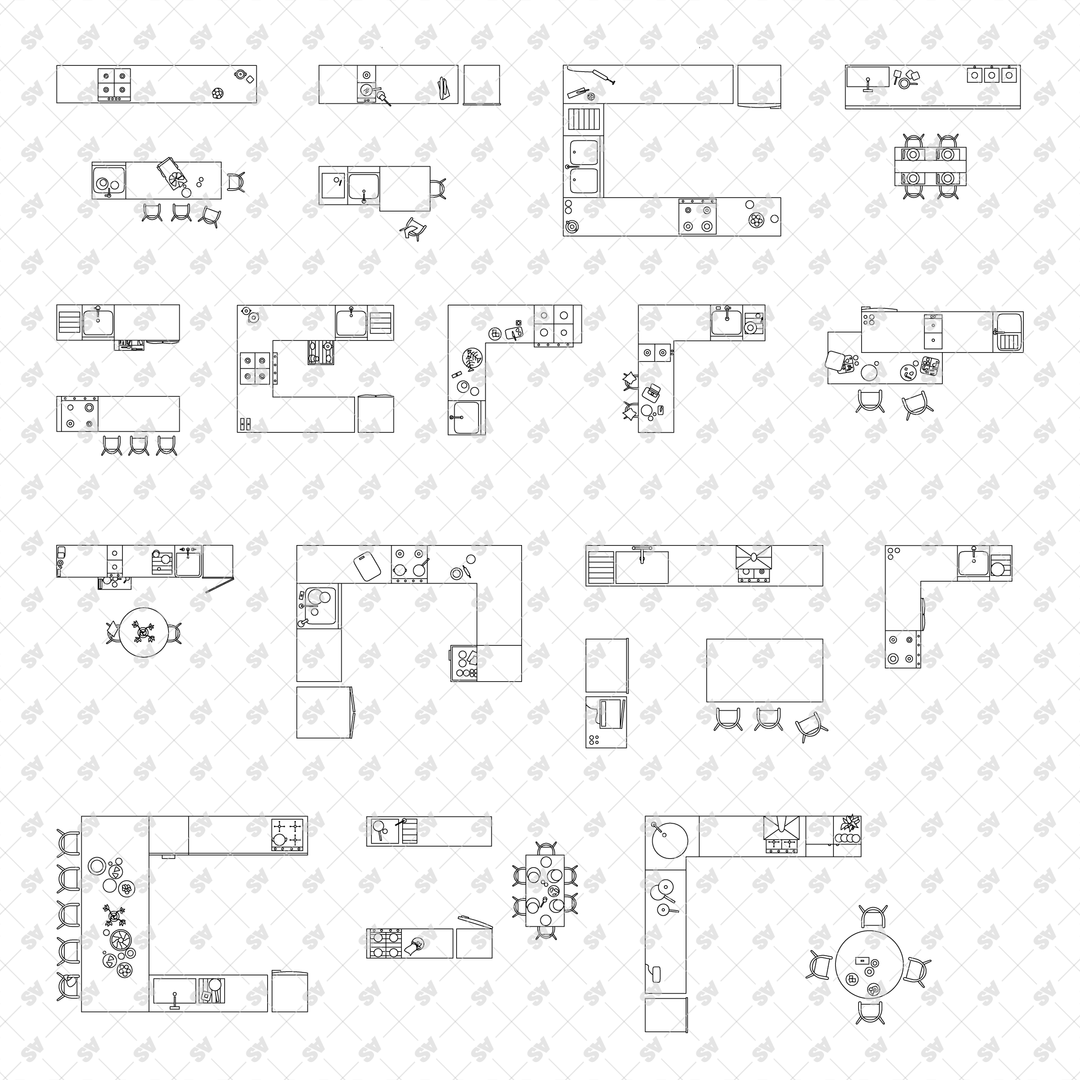 CAD, Vector Kitchens in Top View Layouts – Studio Alternativi