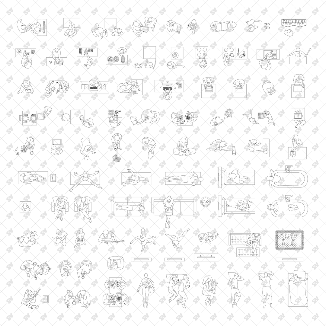 CAD, Vector Home Life Characters in Plan View Multi-Pack (Top view ...