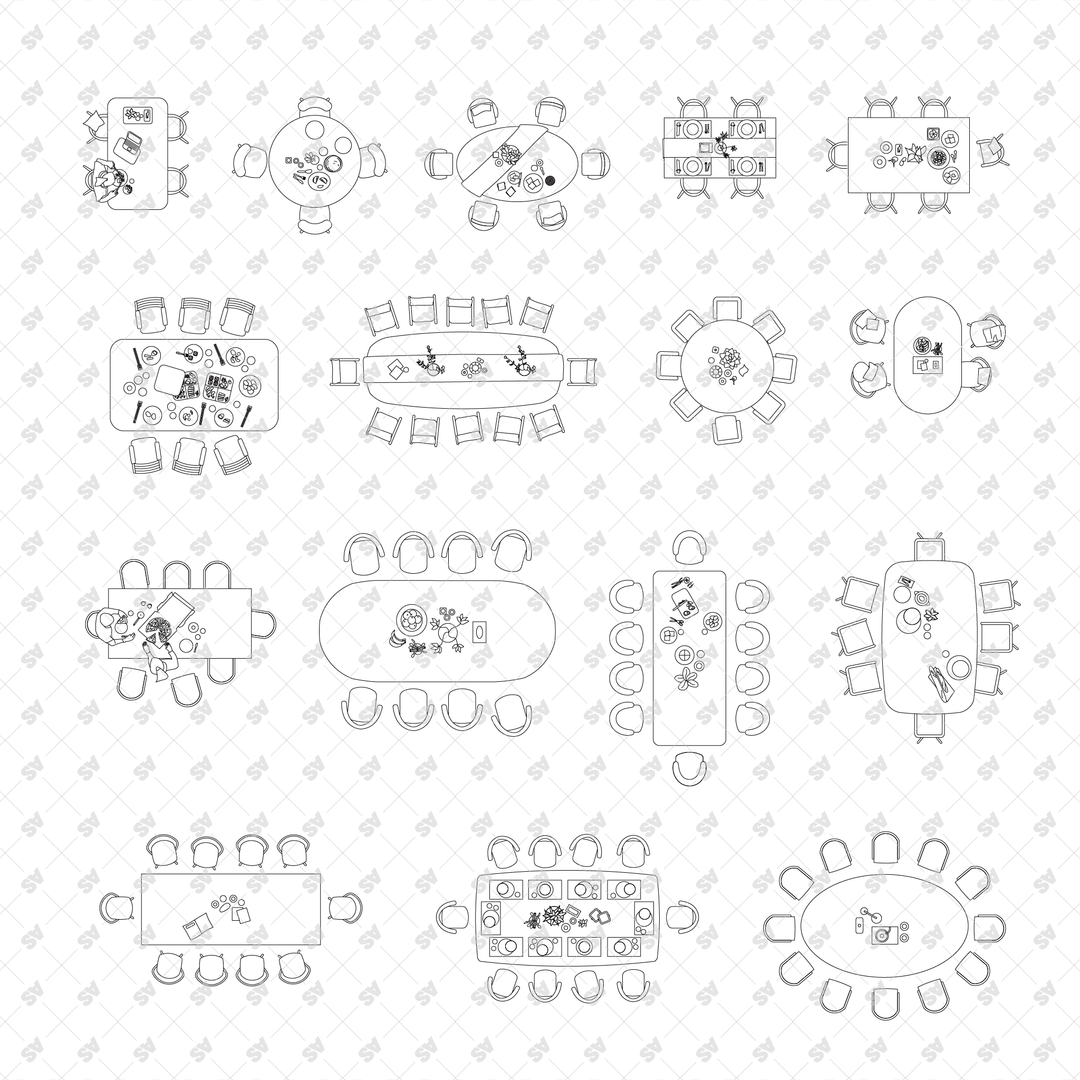 CAD, Vector, PNG Dining Tables and Chairs Layouts in Top View – Studio ...