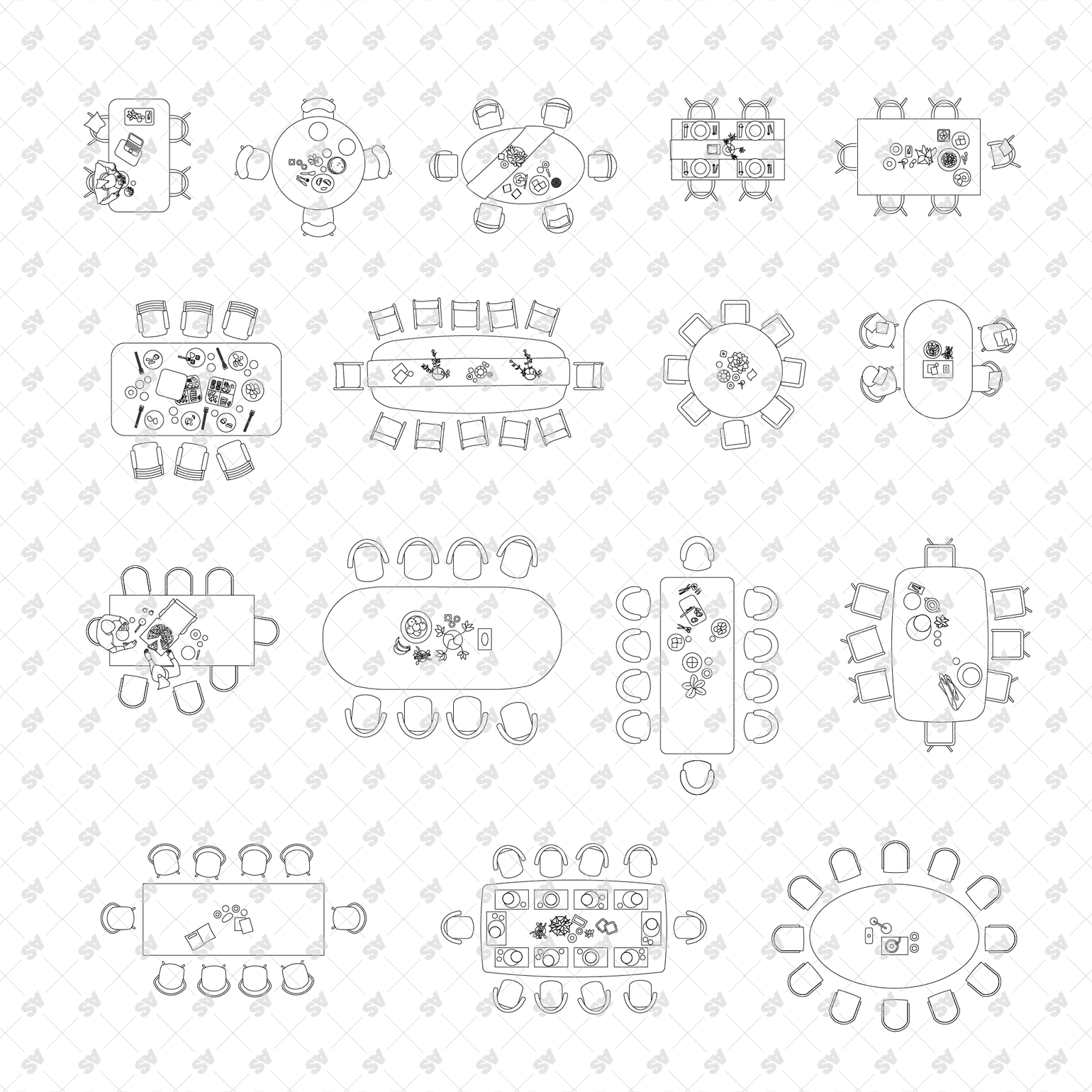 CAD, Vector, PNG Dining Tables and Chairs Layouts in Top View – Studio ...