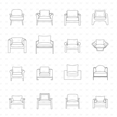 CAD Vector & PNG Armchairs | Front View – Studio Alternativi