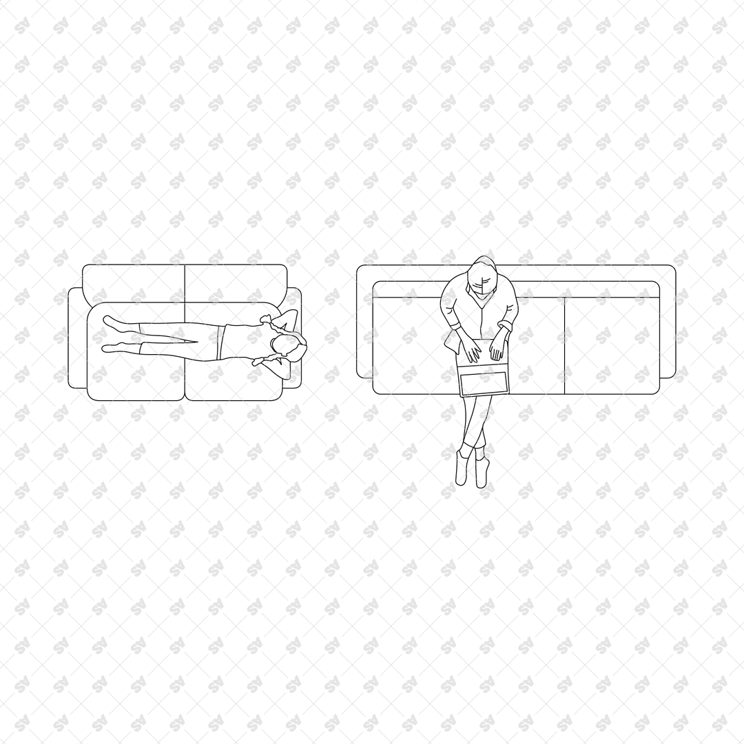 CAD, Vector Home Life Characters in Plan View Multi-Pack (Top view ...
