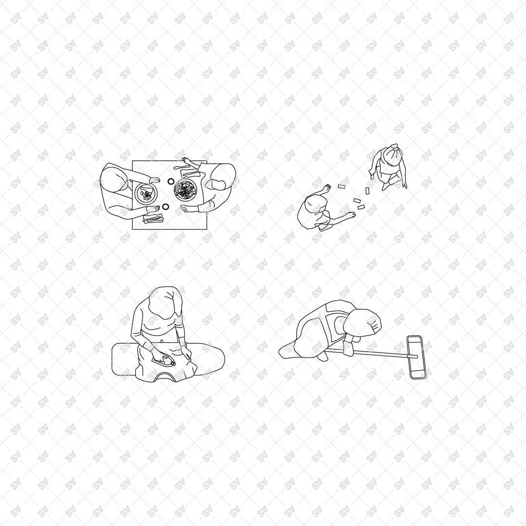 CAD, Vector Home Life Characters in Plan View Multi-Pack (Top view ...