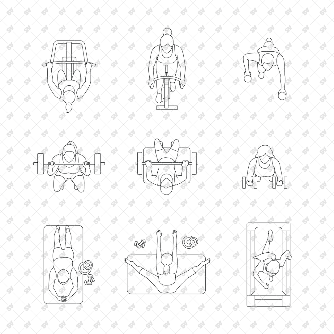 CAD, Vector, PNG Gym Workout Characters in Top View – Studio Alternativi