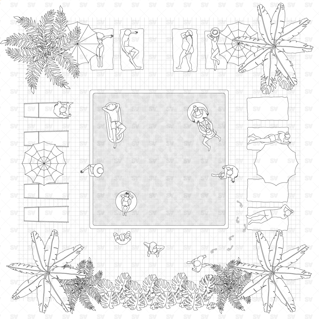 CAD, Vector, PNG, Illustrator Brushes People on the Beach (Top view ...