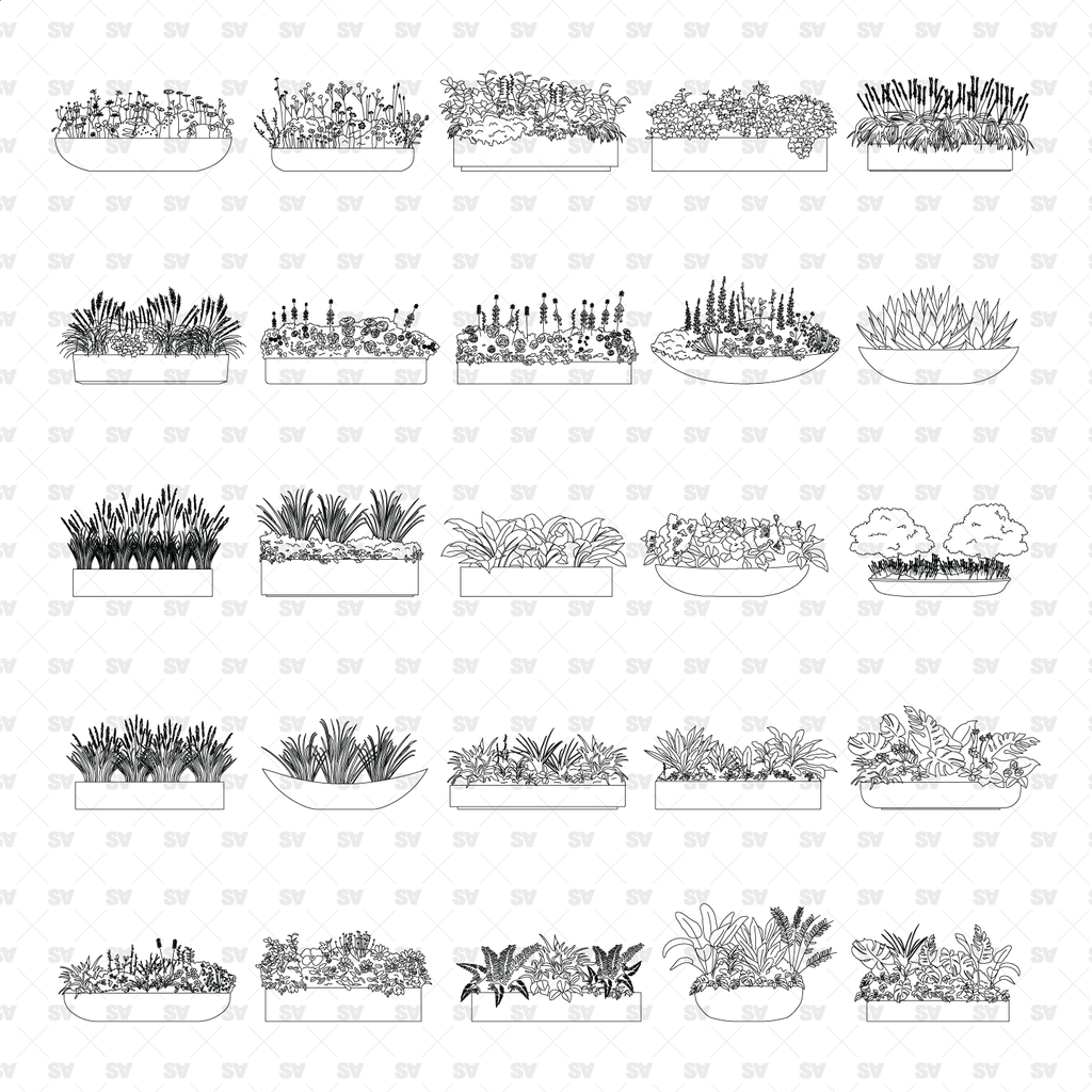 CAD, Vector, PNG Street Plants in Planters in Color and B/W | Studio ...