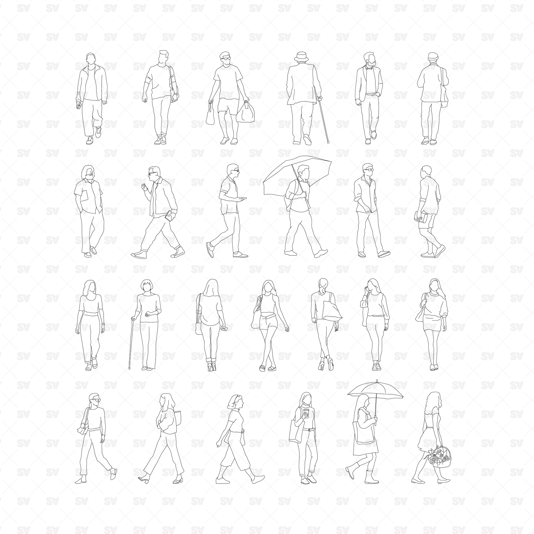 People Walking: Elevation View Pack – Studio Alternativi