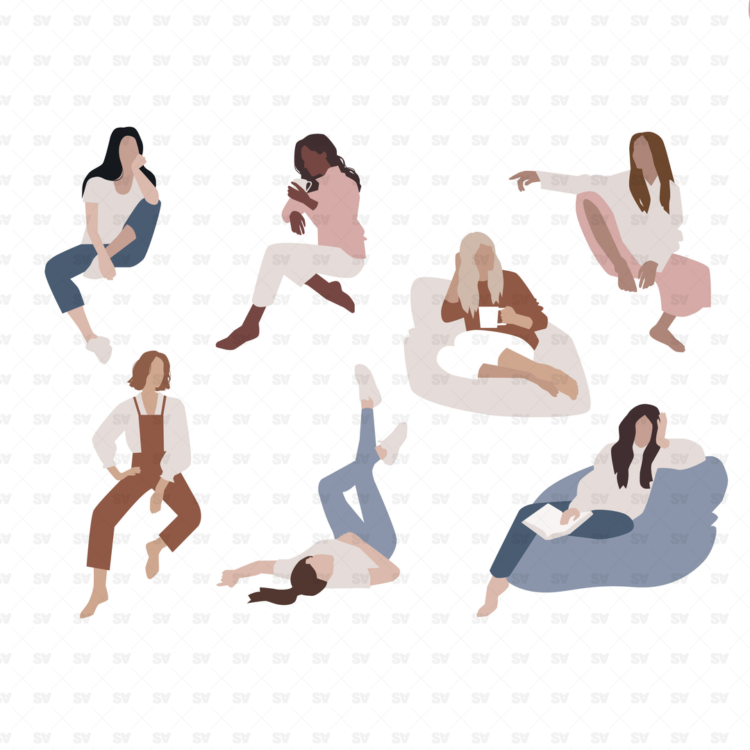 Flat Vector People Sitting Pack - 7 Illustrations – Studio Alternativi