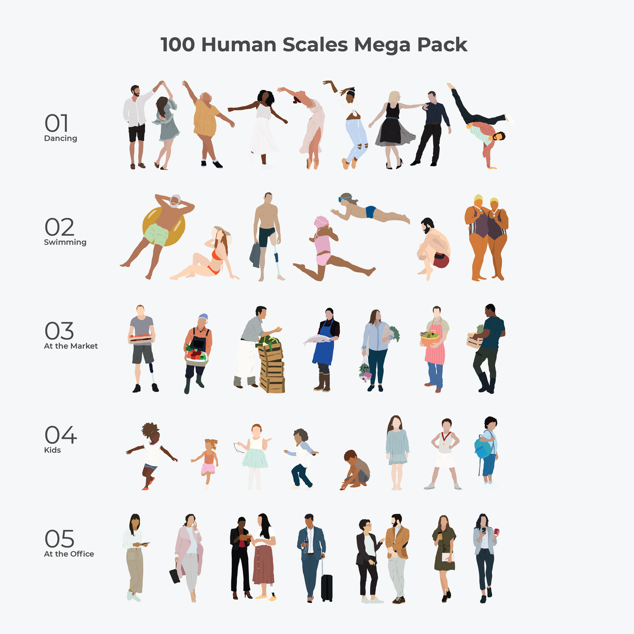 100 Flat Vector People Pack | AI PNG | Architecture | Studio Alternativi