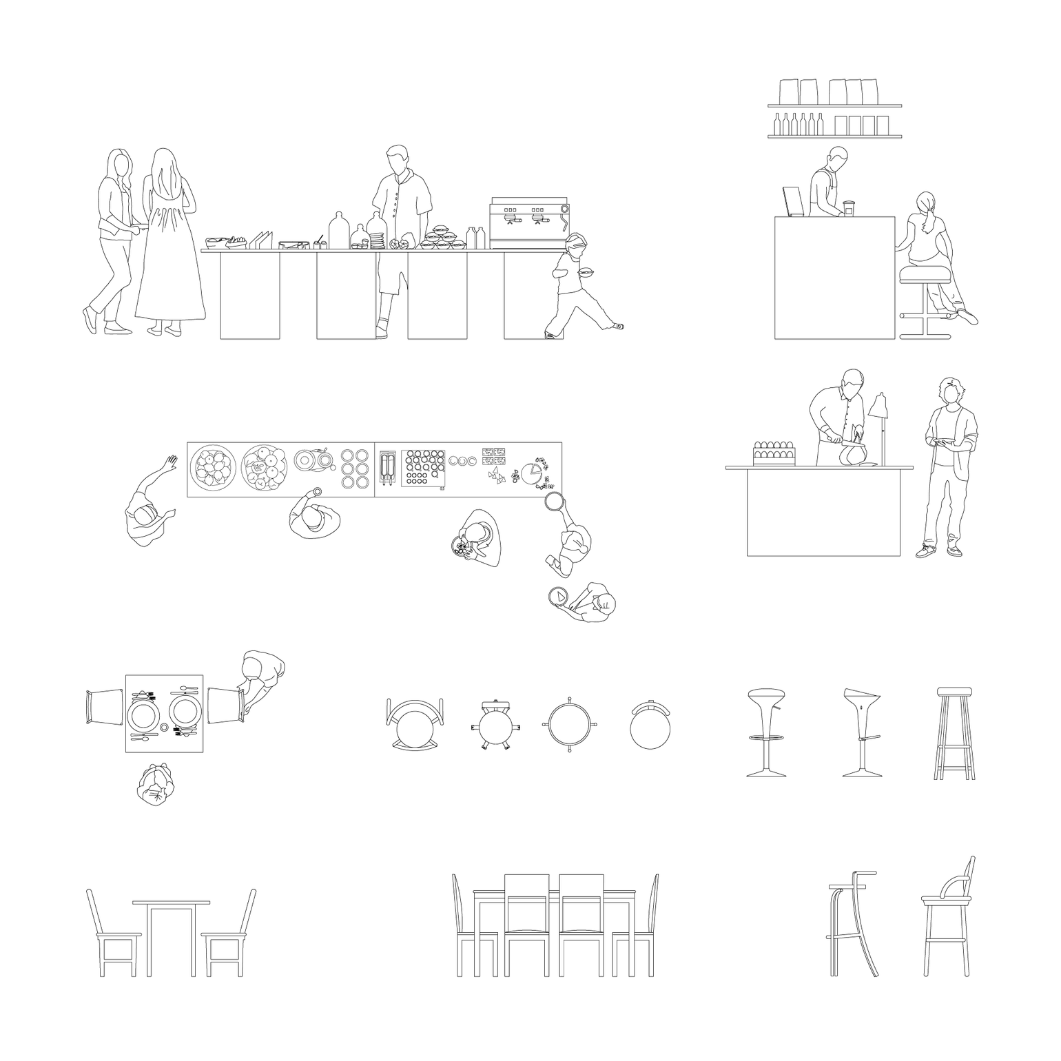 CAD Vector Buffet at Hotel's Restaurant Set (Top, Side View) – Studio ...