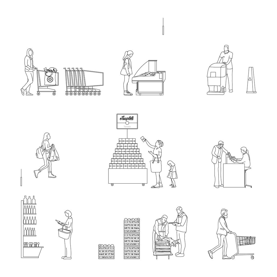 CAD & Vector Supermarket, Grocery Shop Mega Pack (Side View & Top View ...