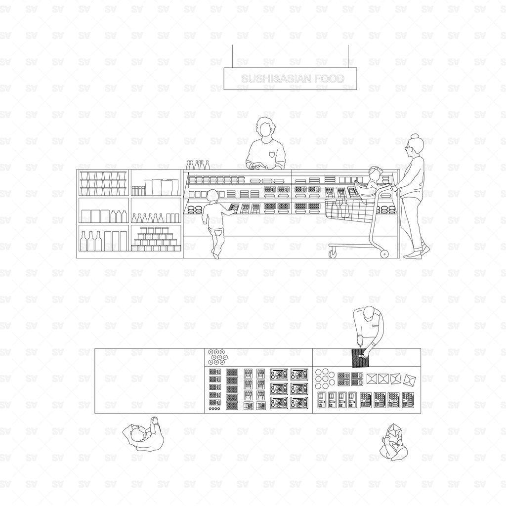 CAD & Vector Supermarket, Grocery Shop Mega Pack (Side View & Top View ...