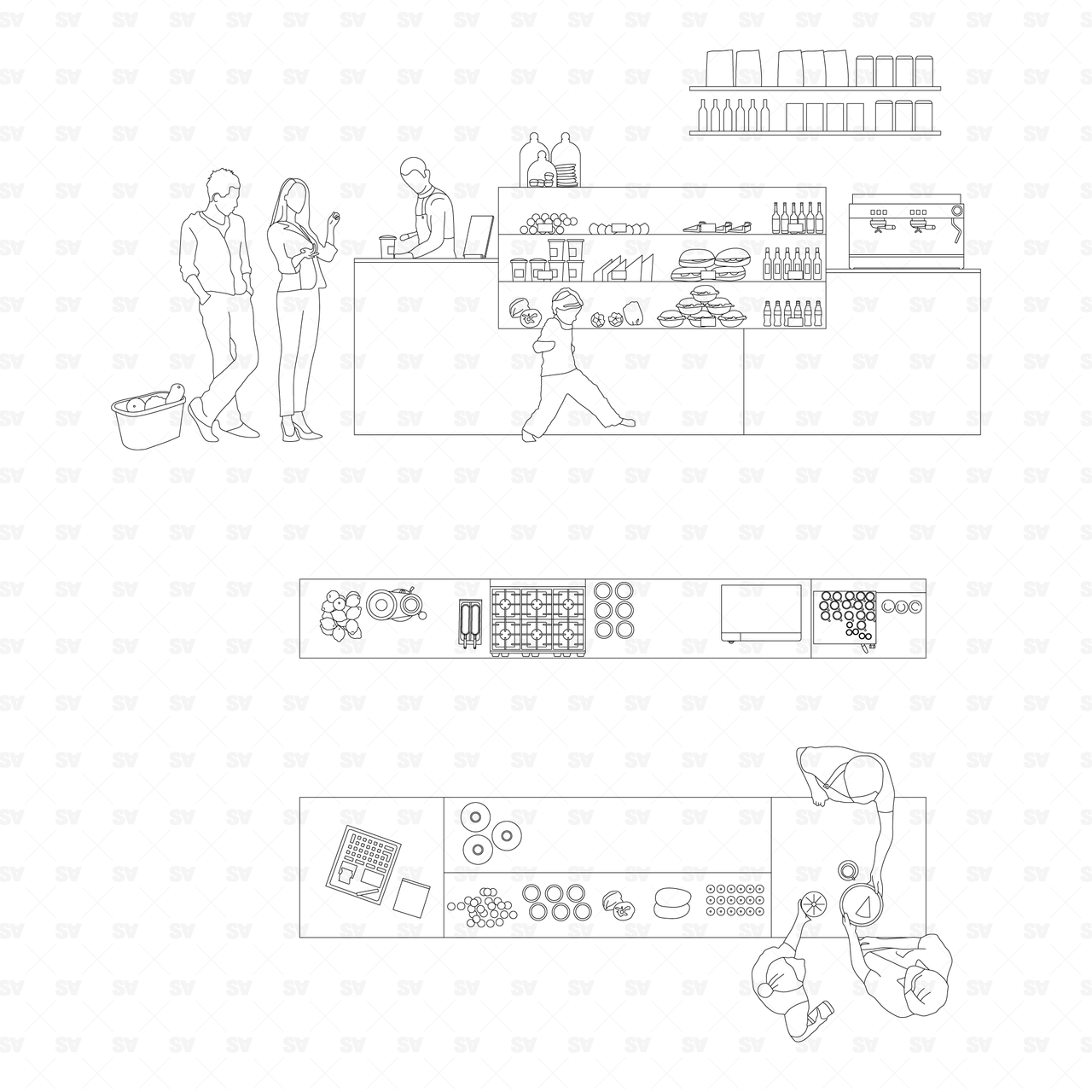 CAD & Vector Supermarket, Grocery Shop Mega Pack (Side View & Top View ...