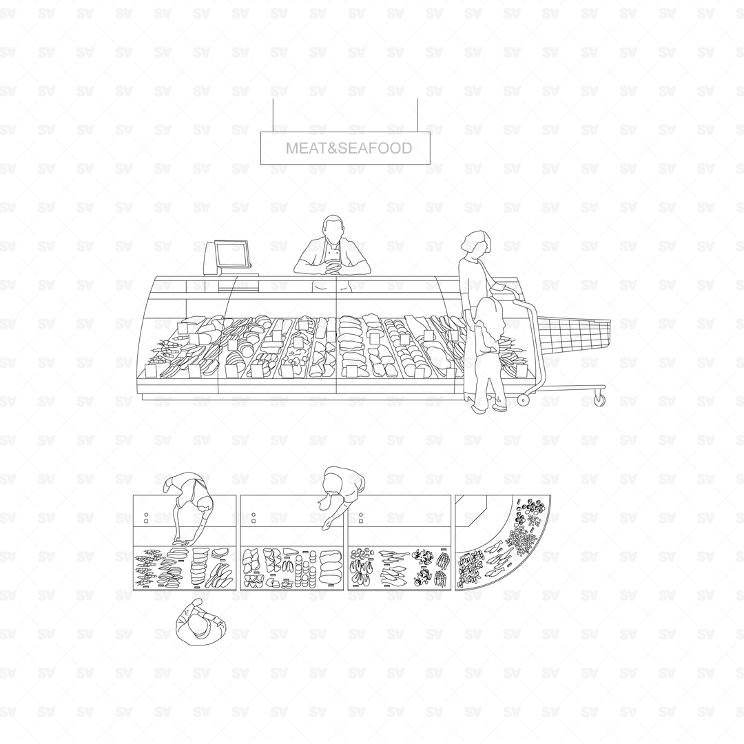 CAD & Vector Supermarket, Grocery Shop Mega Pack (Side View & Top View ...