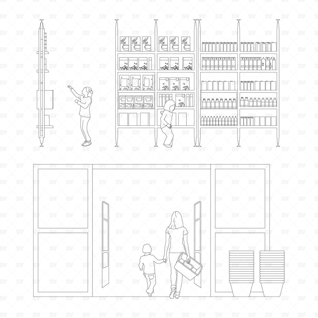 CAD & Vector Supermarket, Grocery Shop Mega Pack (Side View & Top View ...
