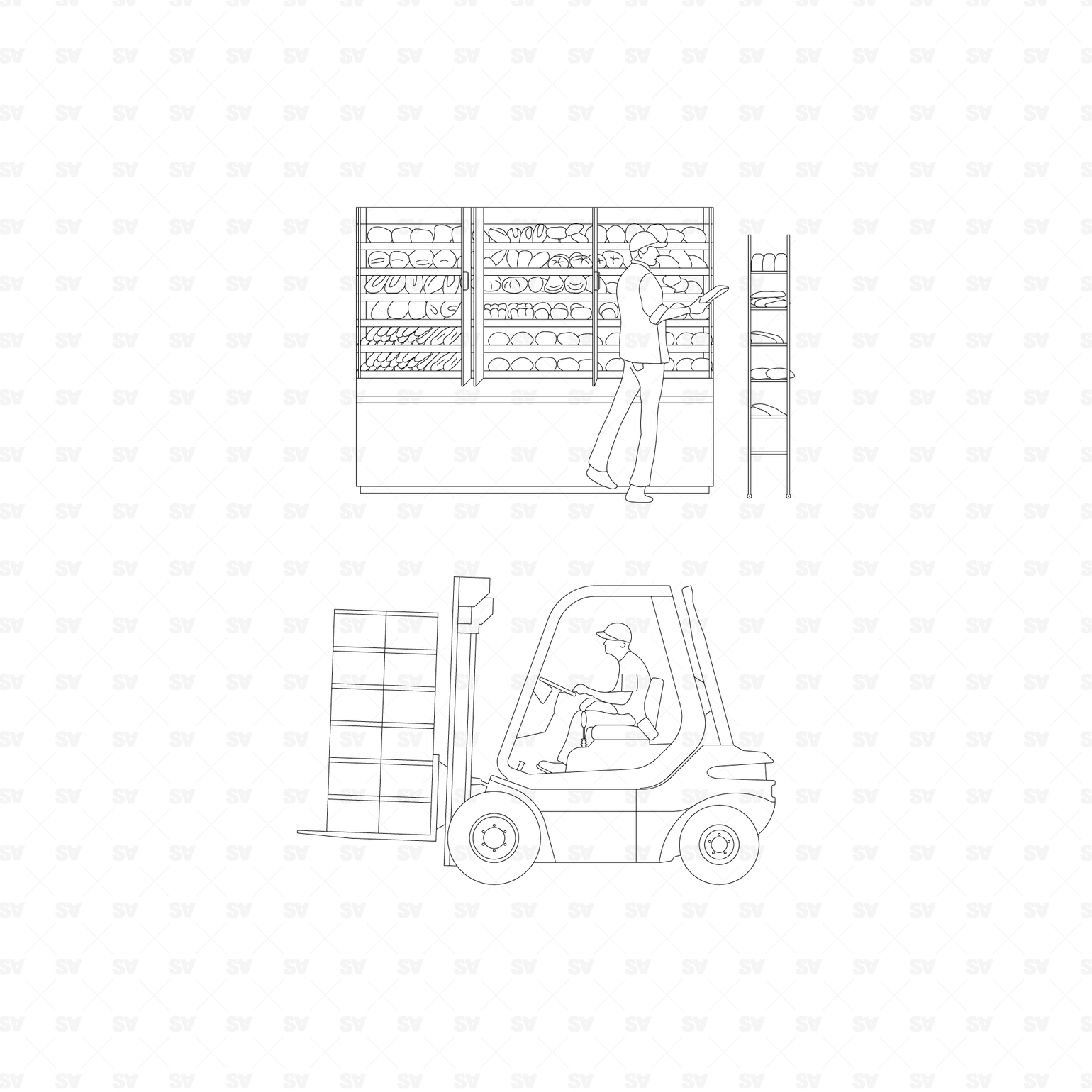 CAD & Vector Supermarket, Grocery Shop Mega Pack (Side View & Top View ...
