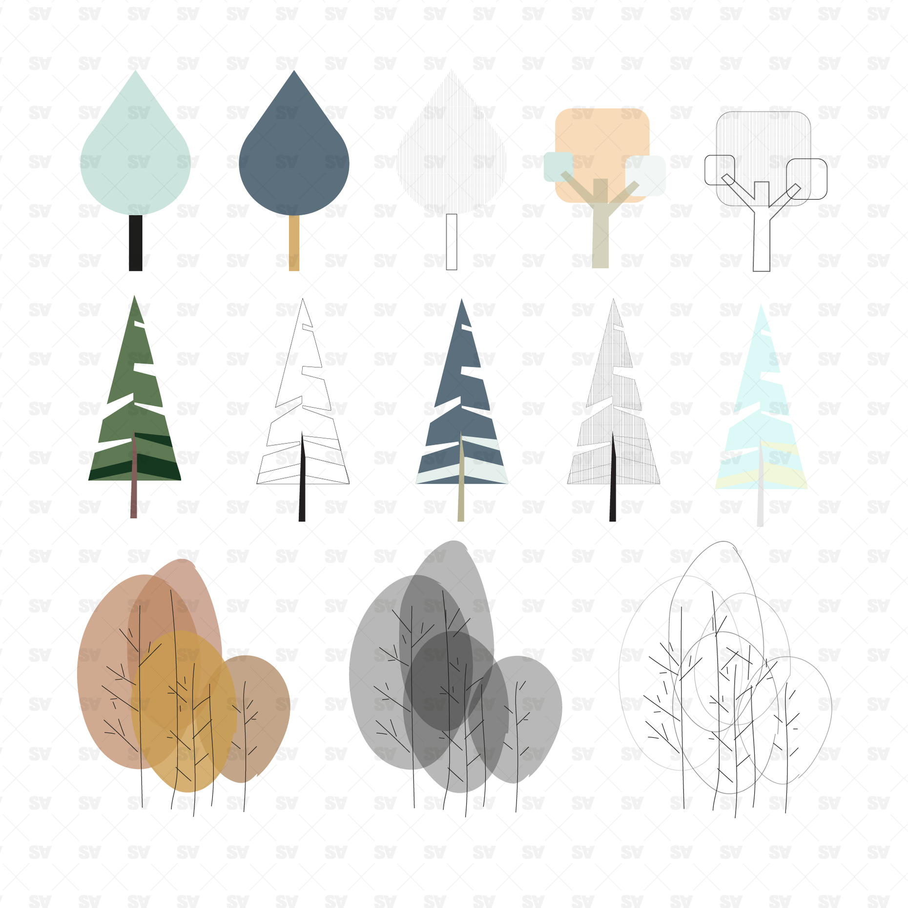 Flat Vector Conceptual Trees | Architecture | Studio Alternativi