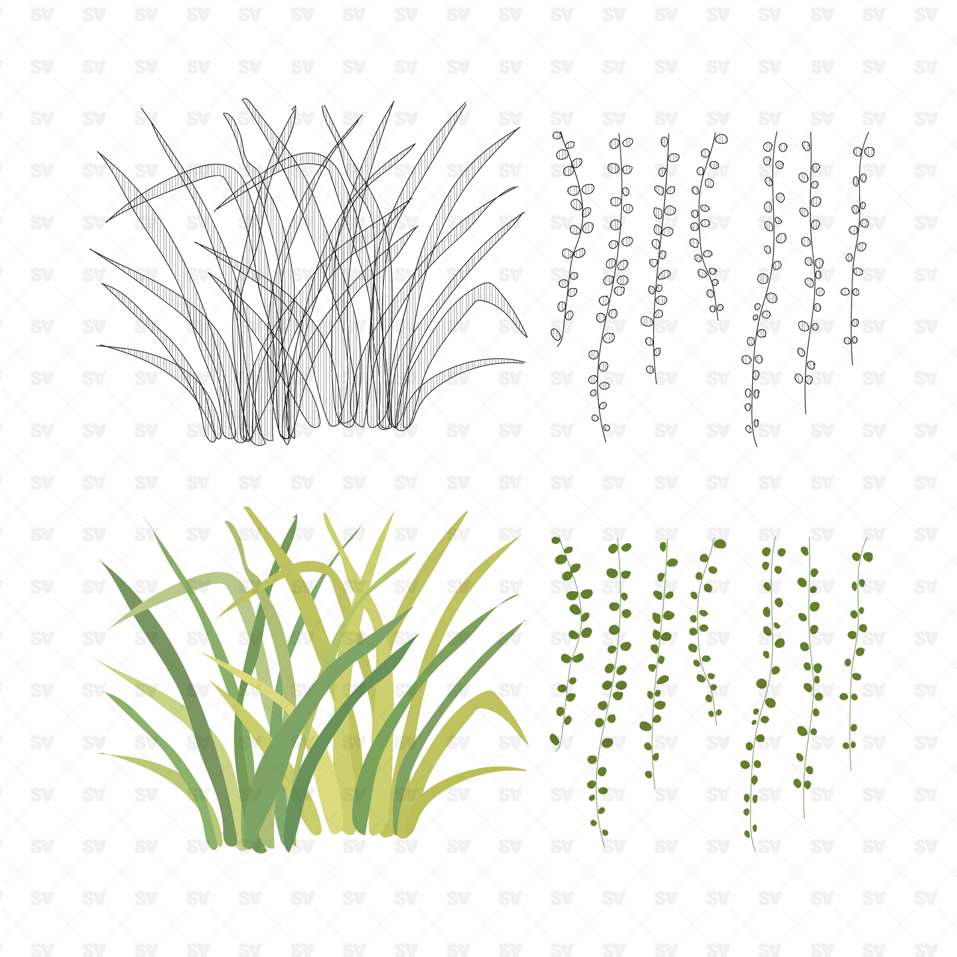 Colorful Grass & Flowers Pack - 30 Vector Illustrations – Studio ...