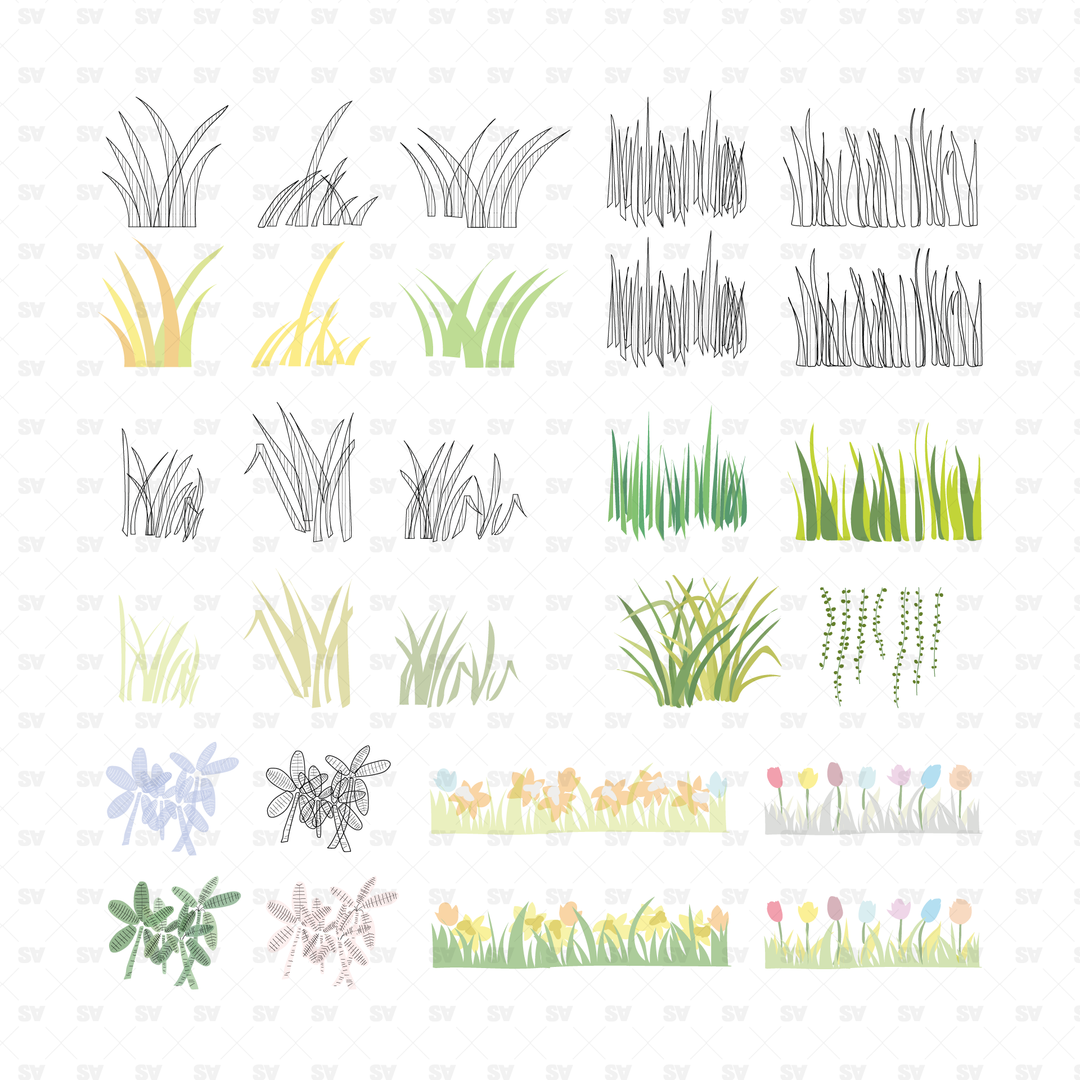 Colorful Grass & Flowers Pack - 30 Vector Illustrations – Studio ...