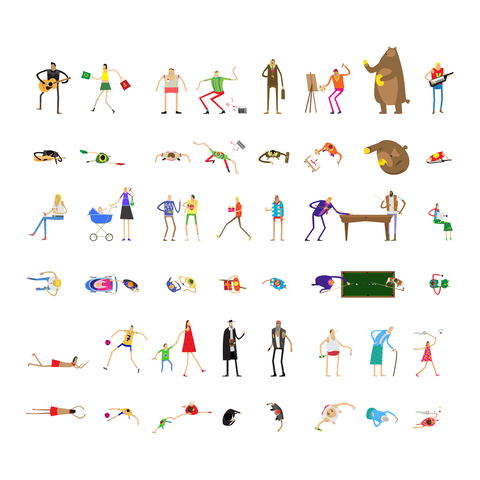 50 Colorful Characters Set Vectors – Studio Alternativi