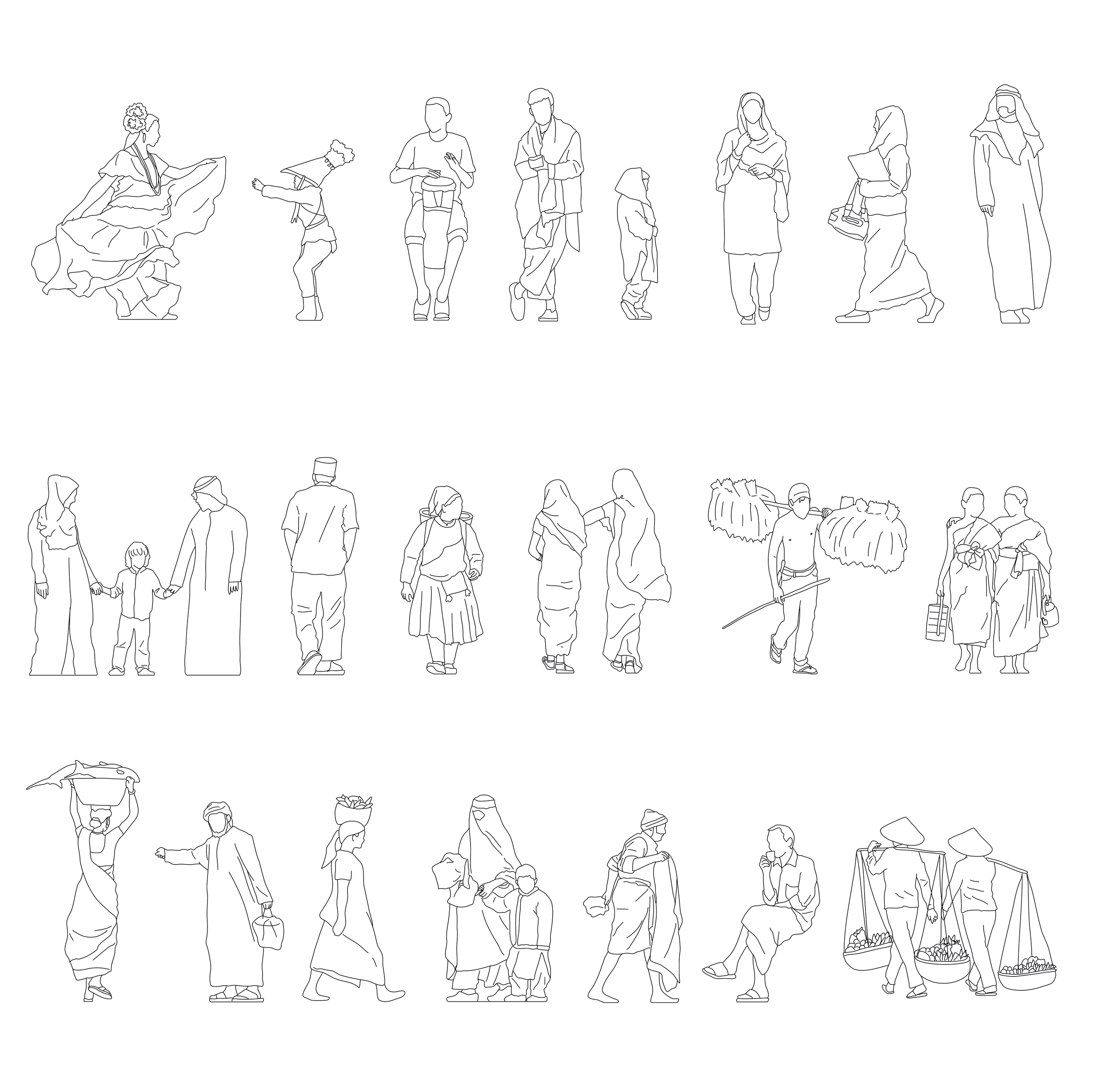 21 Vector Line Drawings of Ethnic Groups – Studio Alternativi