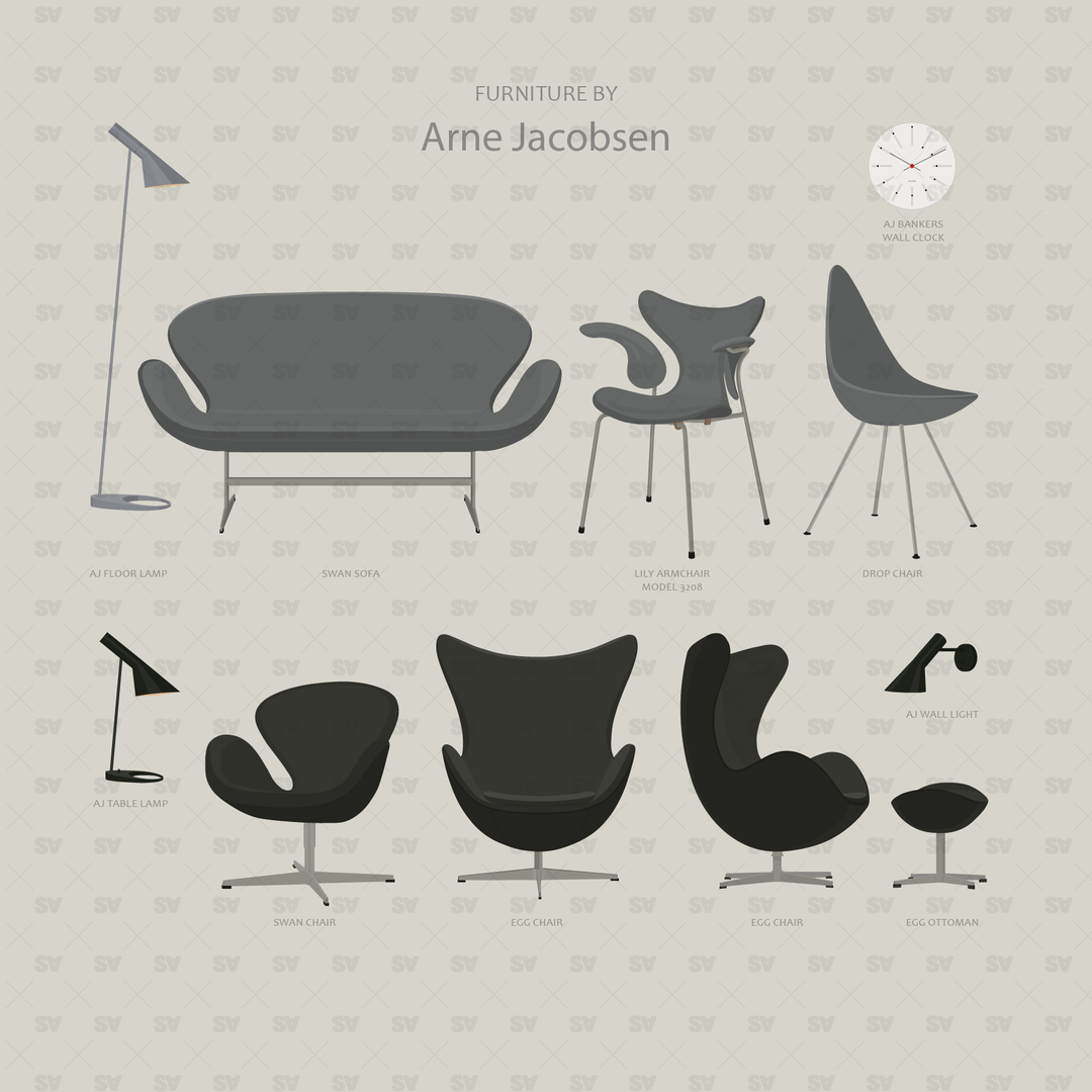 Arne Jacobsen Furniture Set - 10 PC Pack – Studio Alternativi