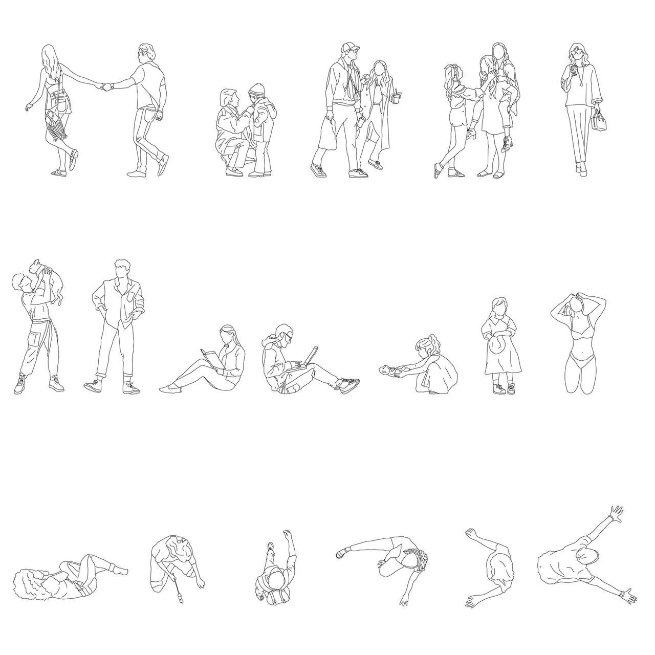 Vector Line Drawing People - Pack 01 for CAD Projects – Studio Alternativi