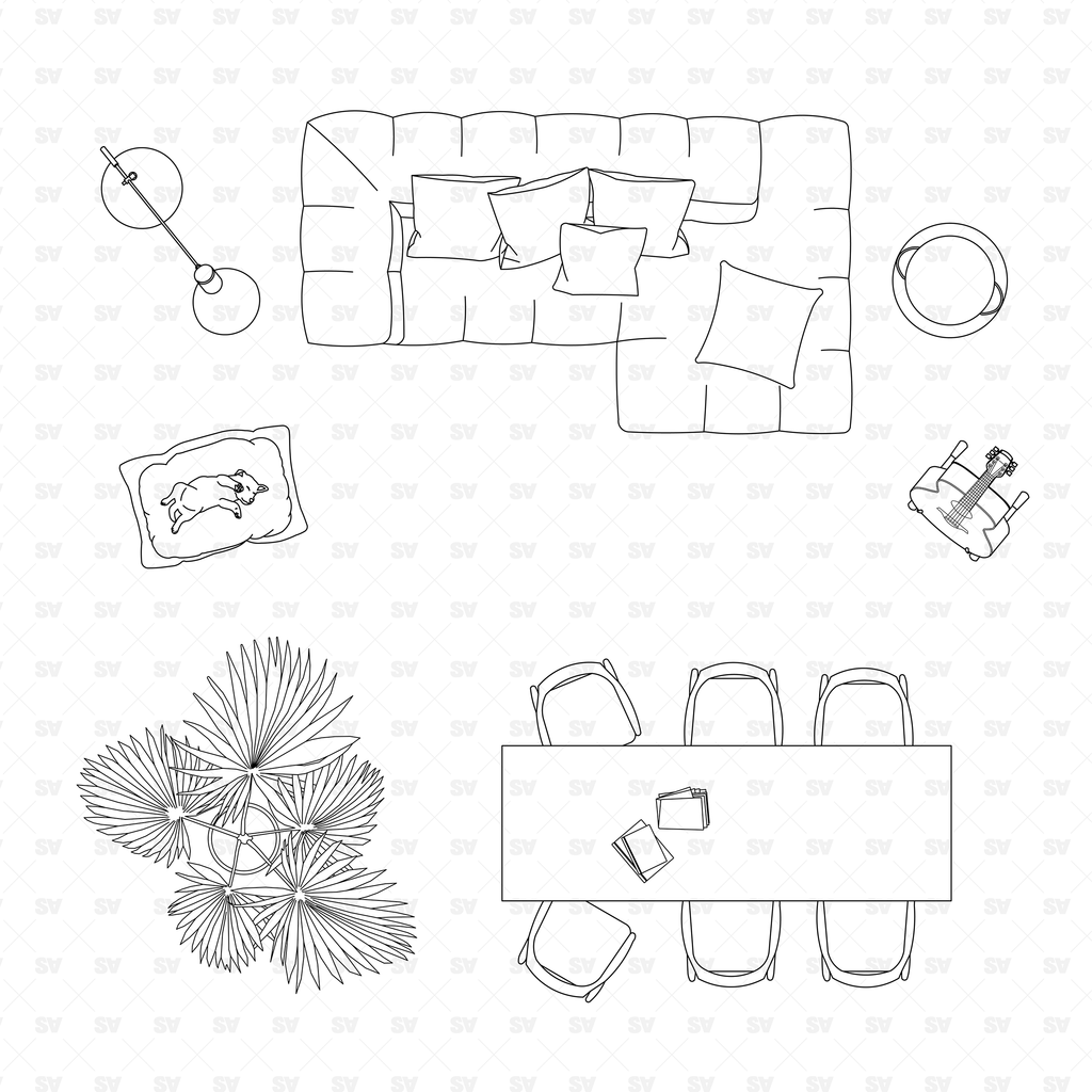 CAD & Vector Living Room Furniture and Decoration | Architecture Blocks ...