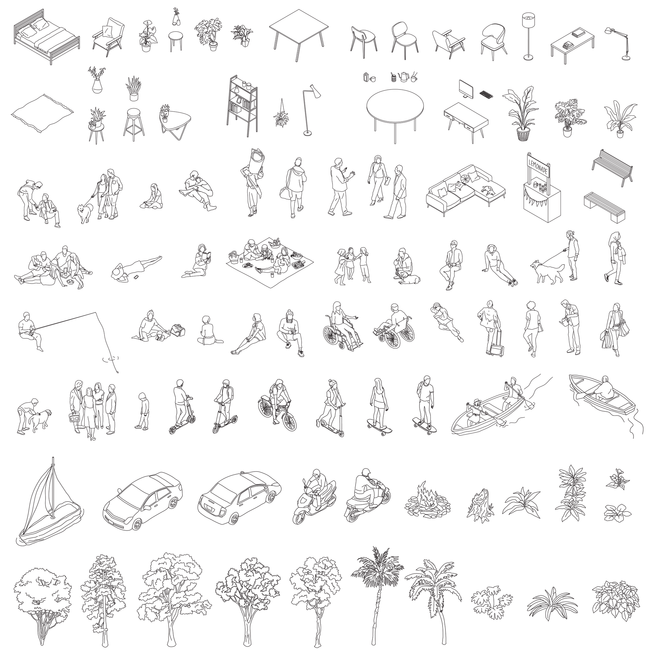 Isometric People Furniture Plants | AI DWG CAD PNG | Architecture ...