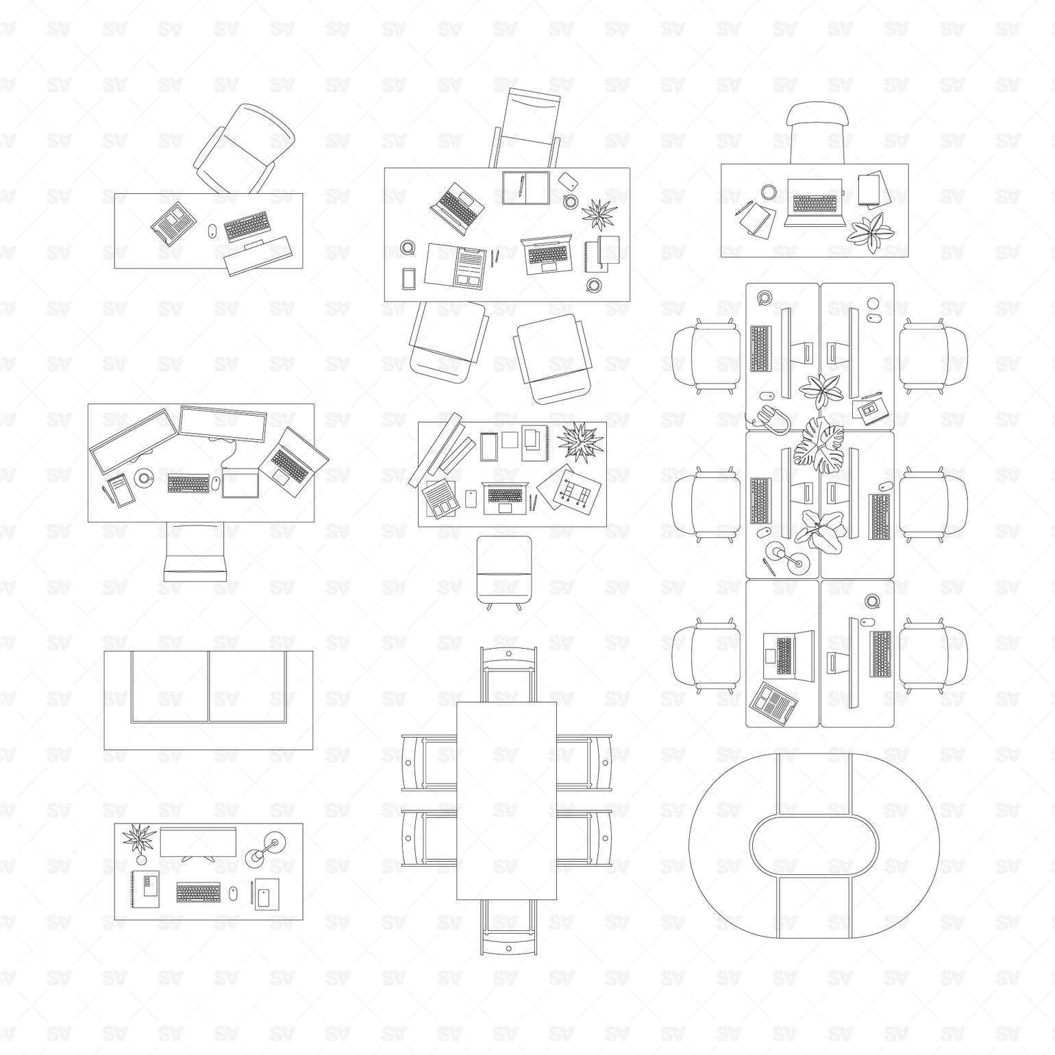 CAD & Vector Office Life (Top view) – Studio Alternativi