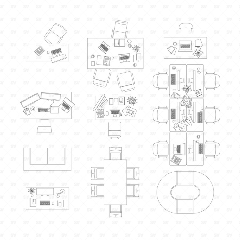 CAD & Vector Office Life (Top view) – Studio Alternativi
