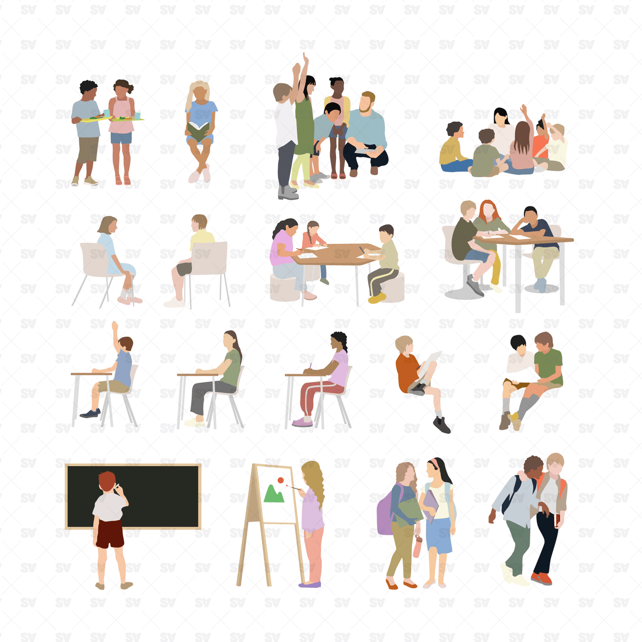 School Kids: 18 Flat Vector Figures – Studio Alternativi