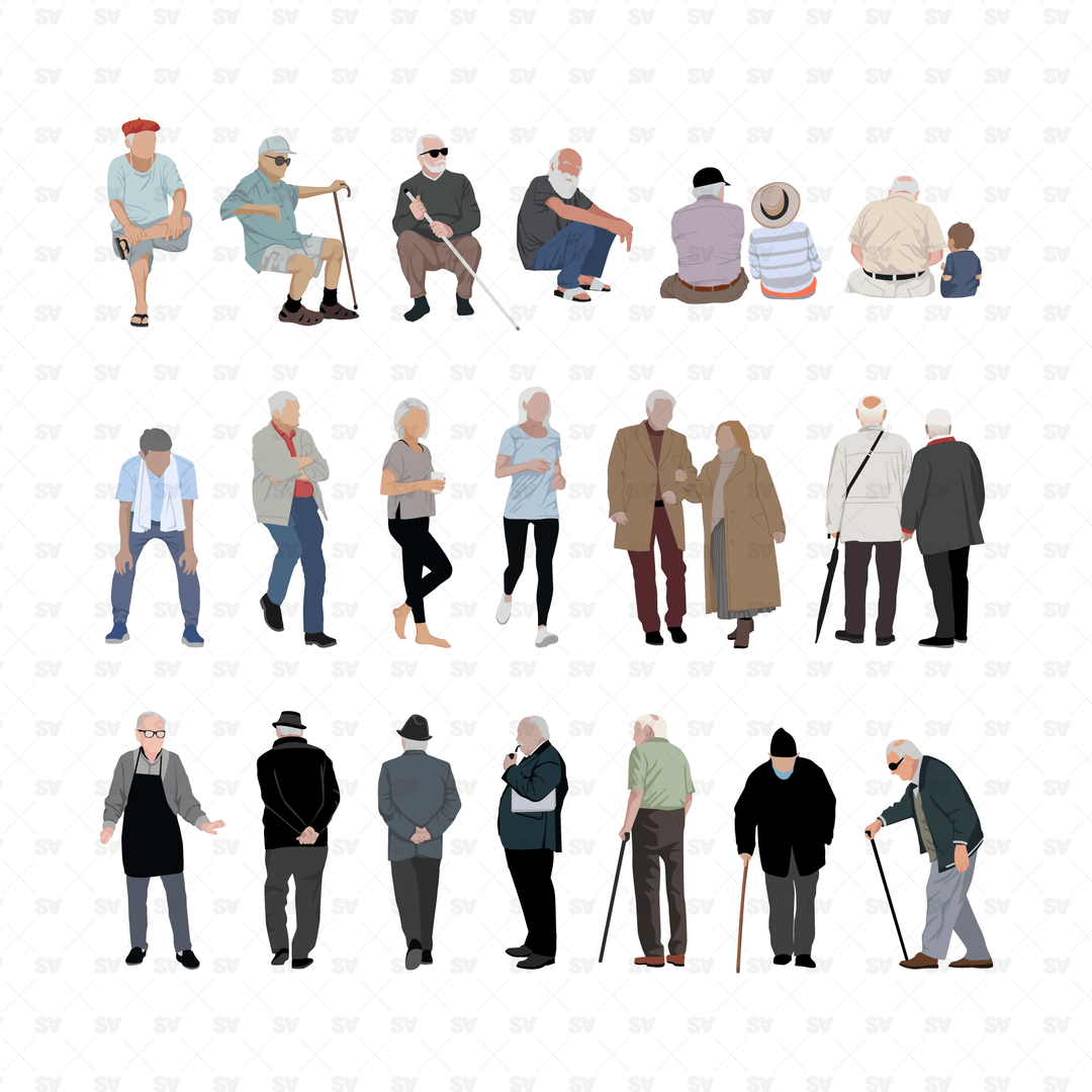 Flat Vector Elderly People | AI PNG Download | Studio Alternativi