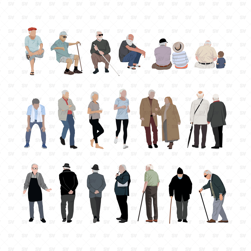 Flat Vector Elderly People | AI PNG Download | Studio Alternativi