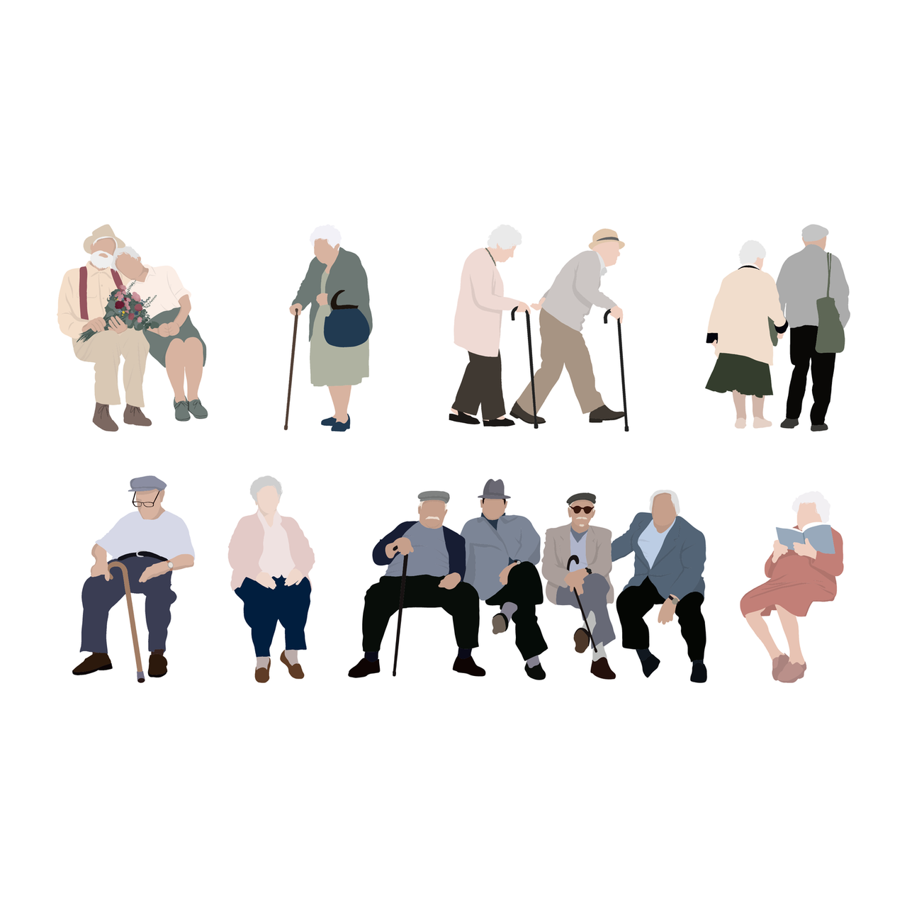 Vector Flat Elderly illustration | AI EPS PNG | Studio Alternativi